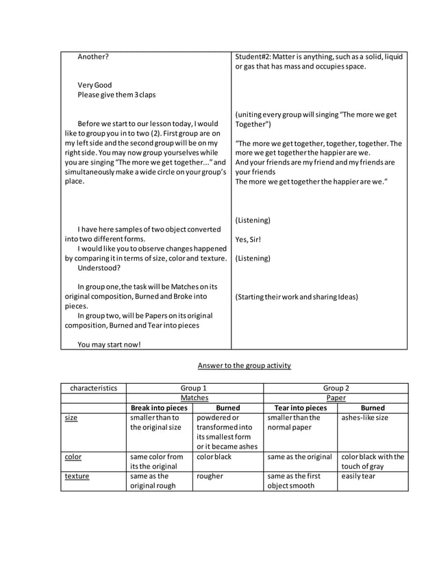 Lesson plan changes in matter | DOCX