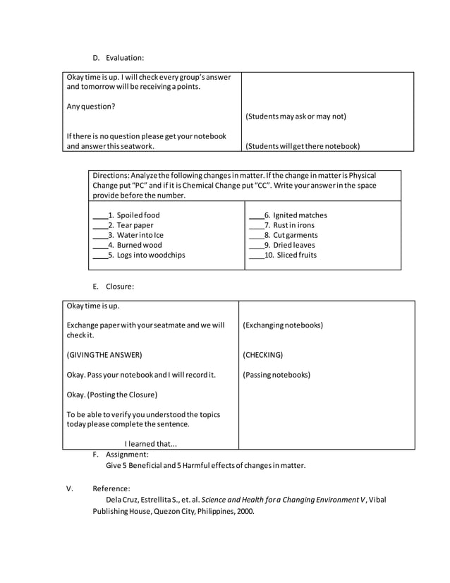 Lesson plan changes in matter | DOCX