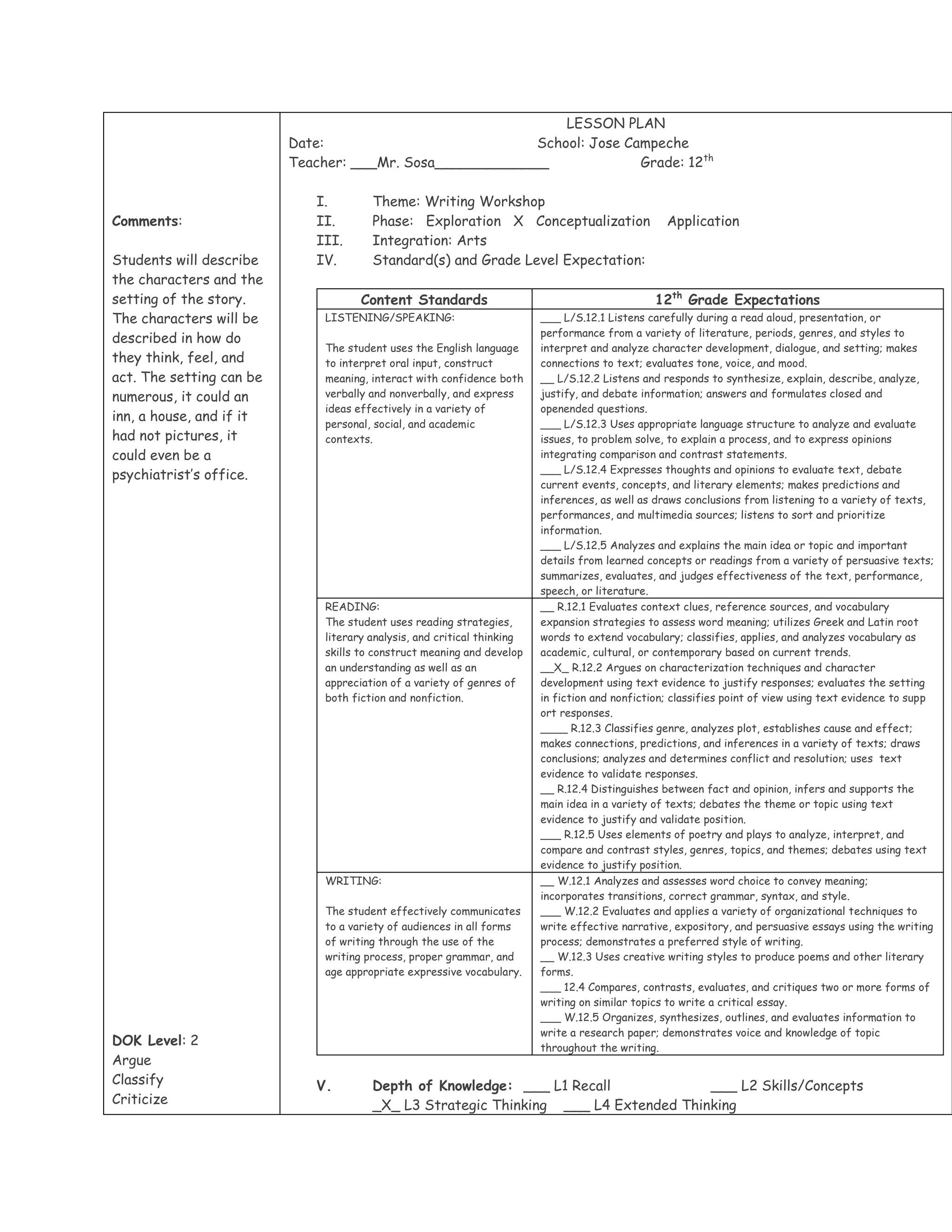 Lesson plan character and setting | DOCX