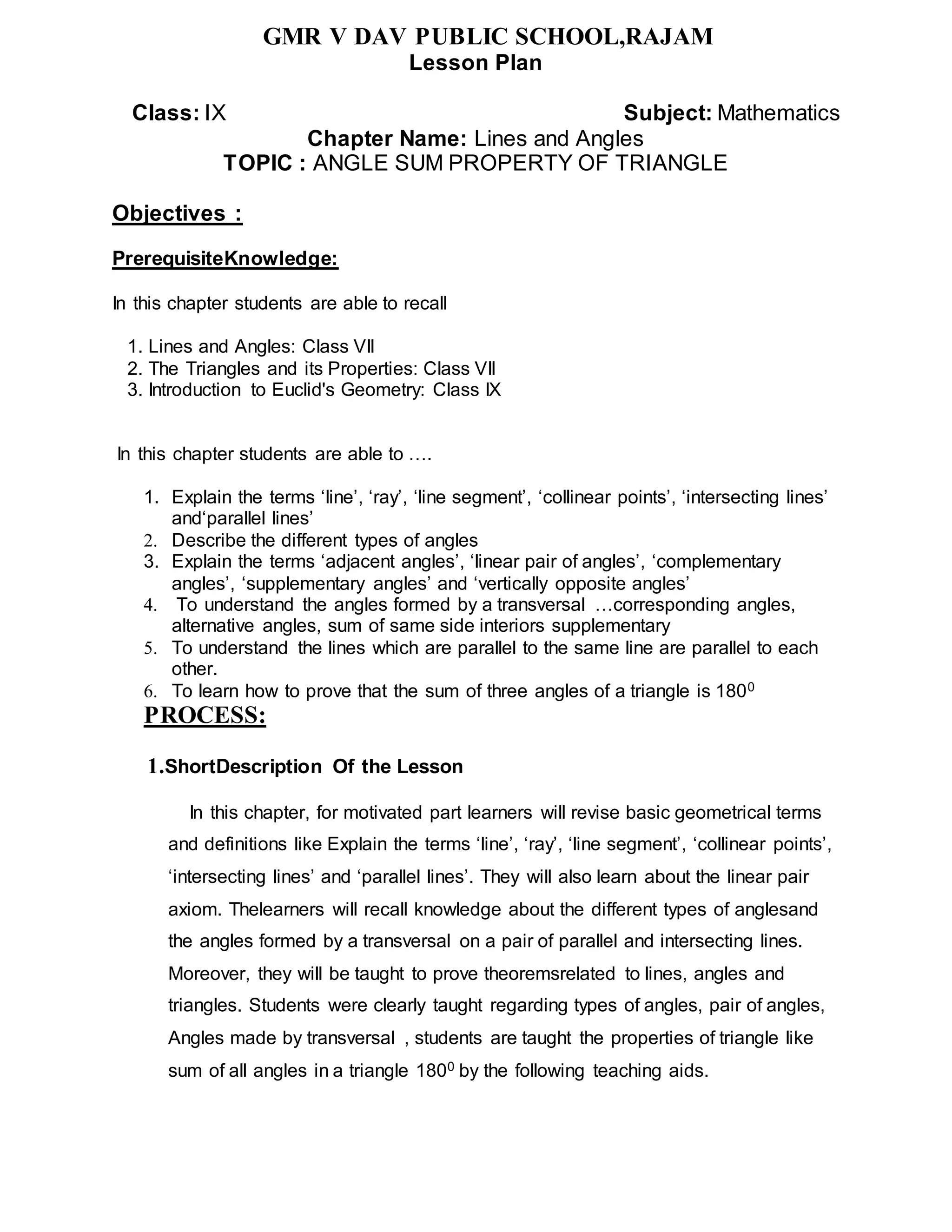 Lesson plan class 9 by kishore (1) | DOCX