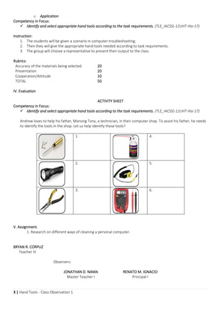 Computer Hand Tools_Lesson Plan | PDF