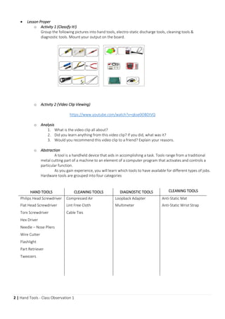 Computer Hand Tools_Lesson Plan | PDF