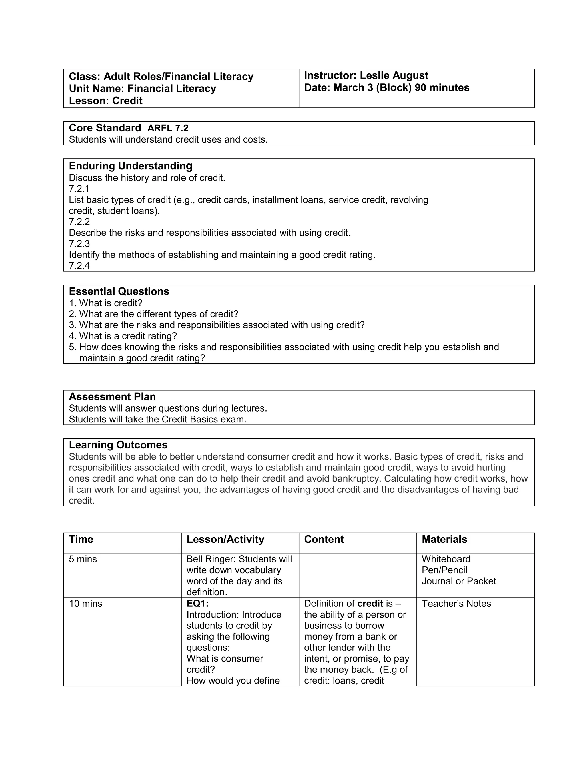 Lesson plan credit | DOCX