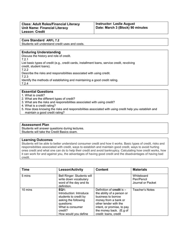 Lesson plan credit | DOCX
