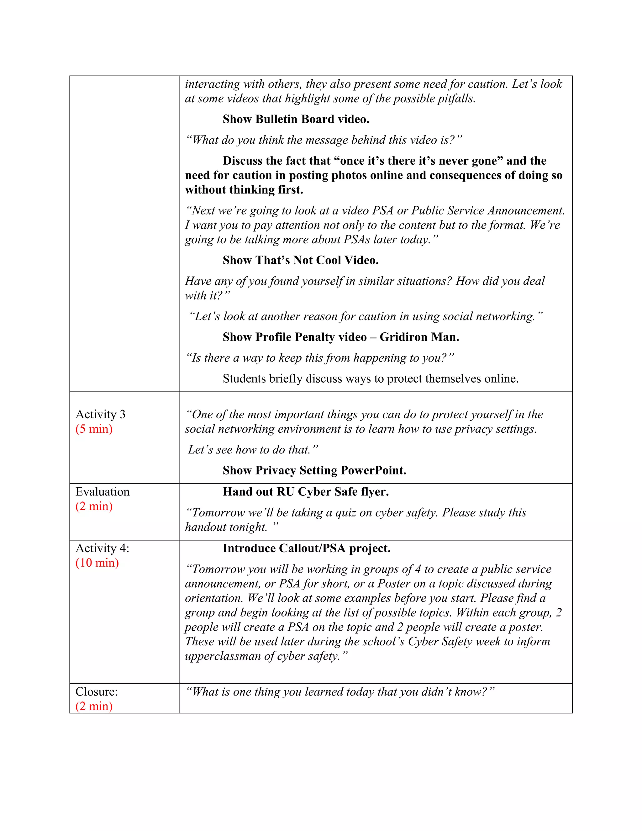 Lesson plan day 1 | DOC