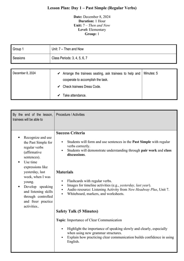Lesson Plan Day 1 Structured revision of Units 1–5 topics. | PDF