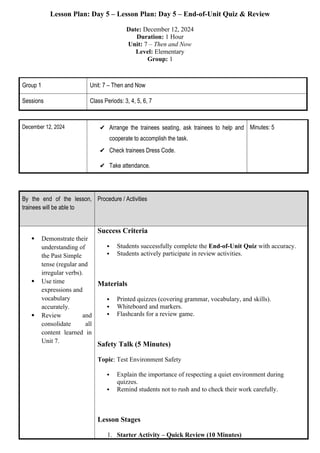 Safety Instructions Daily safety talk for class guidelines. | PDF
