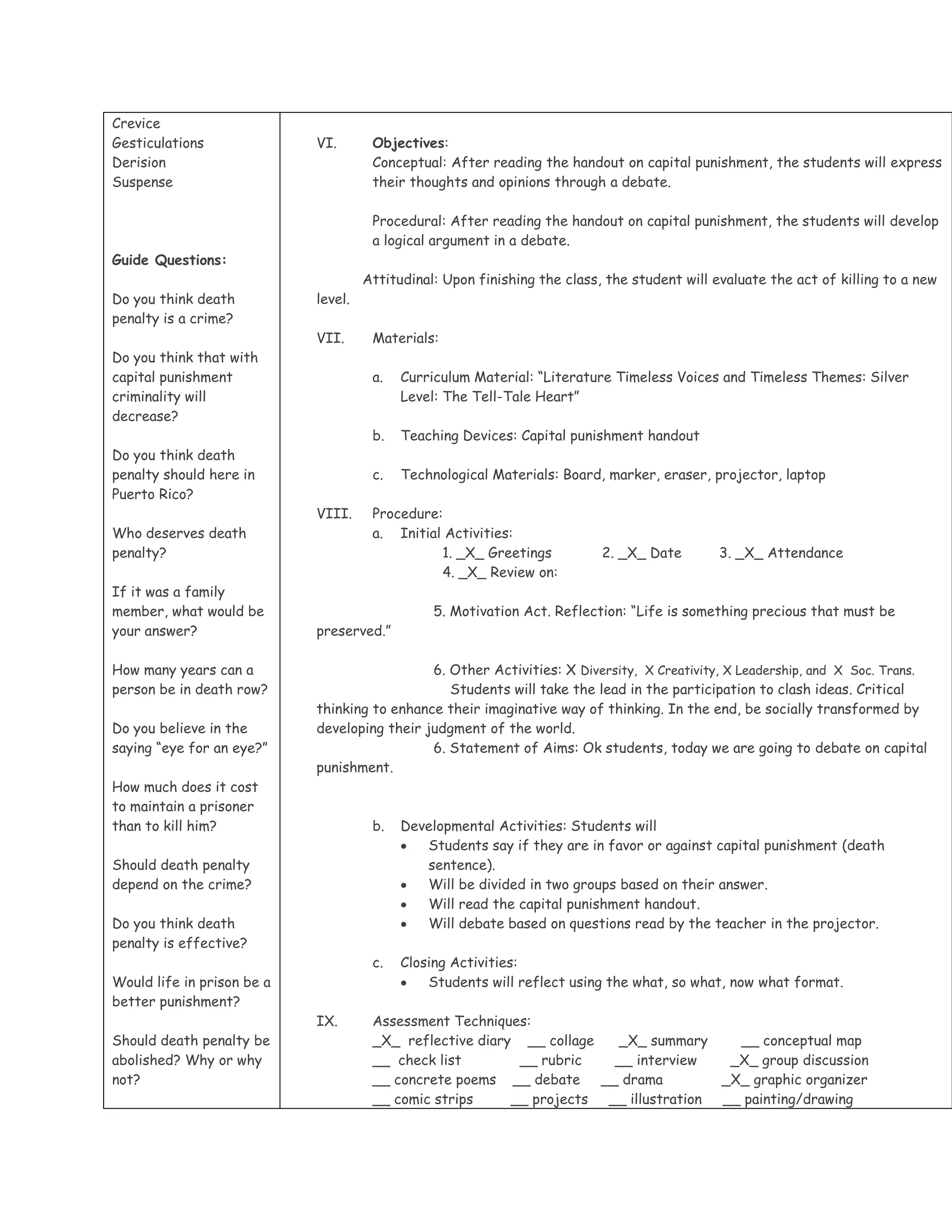 Lesson plan debate | DOCX