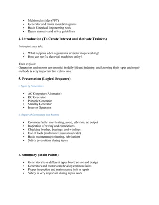 Comprehensive Lesson Plan on Motors and Generators for Engineering ...