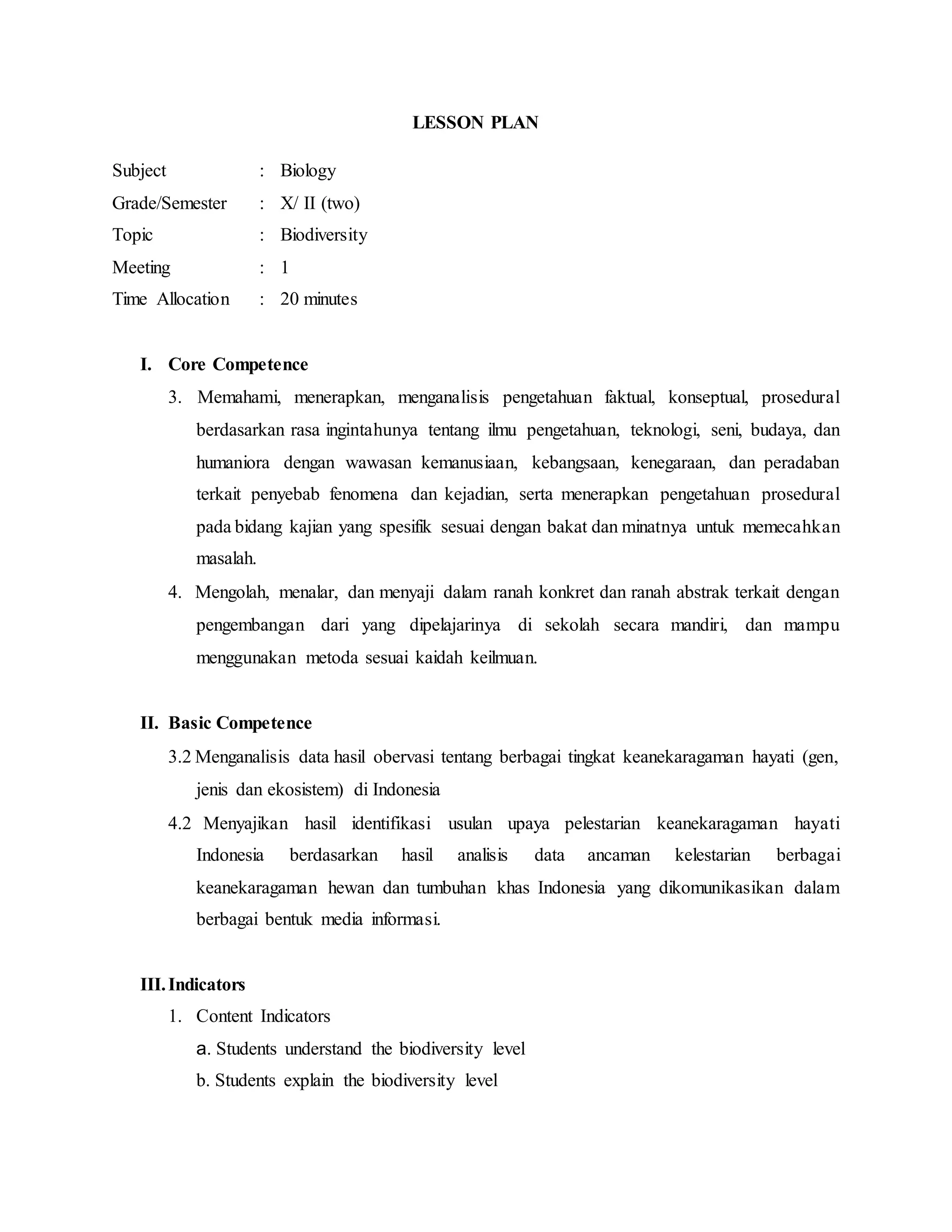 Lesson Plan English Language Teaching Accross Curriculum | DOCX