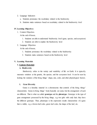 Lesson Plan English Language Teaching Accross Curriculum | DOCX