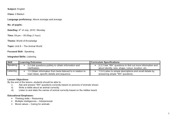 Daily Lesson Plan English Year 2 Kssr Dalecxt Daily Lesson Plan English Year 2 Kssr Dalecxt