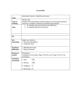 Lesson plan equiv fractions | PDF