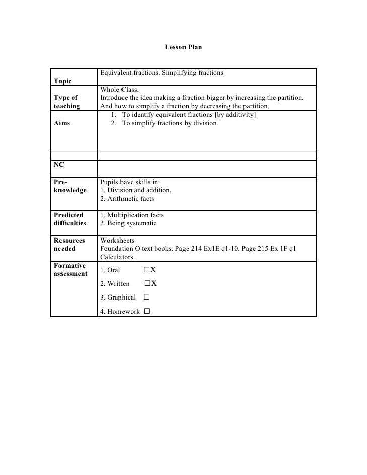 Lesson Plan Equiv Fractions Lesson Plan Equiv Fractions