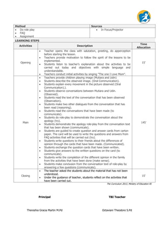Lesson plan example the implementation of curiculum 2013 ri for primary ...
