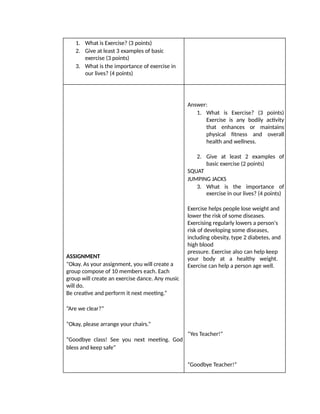 lesson plan Physical Education Exercises | DOCX