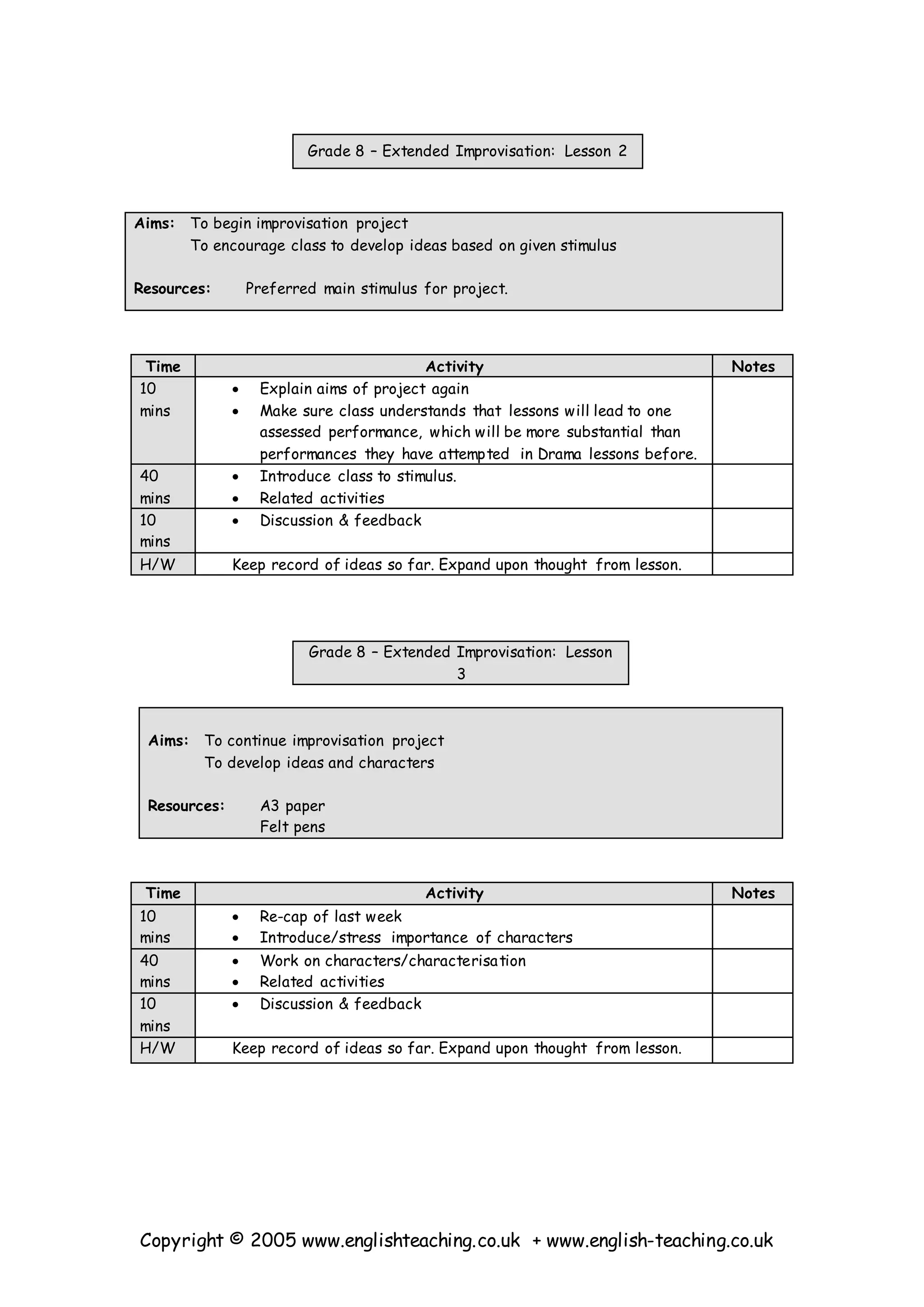 Lessonplanextendedimprovisation[1] grade 8 | DOC