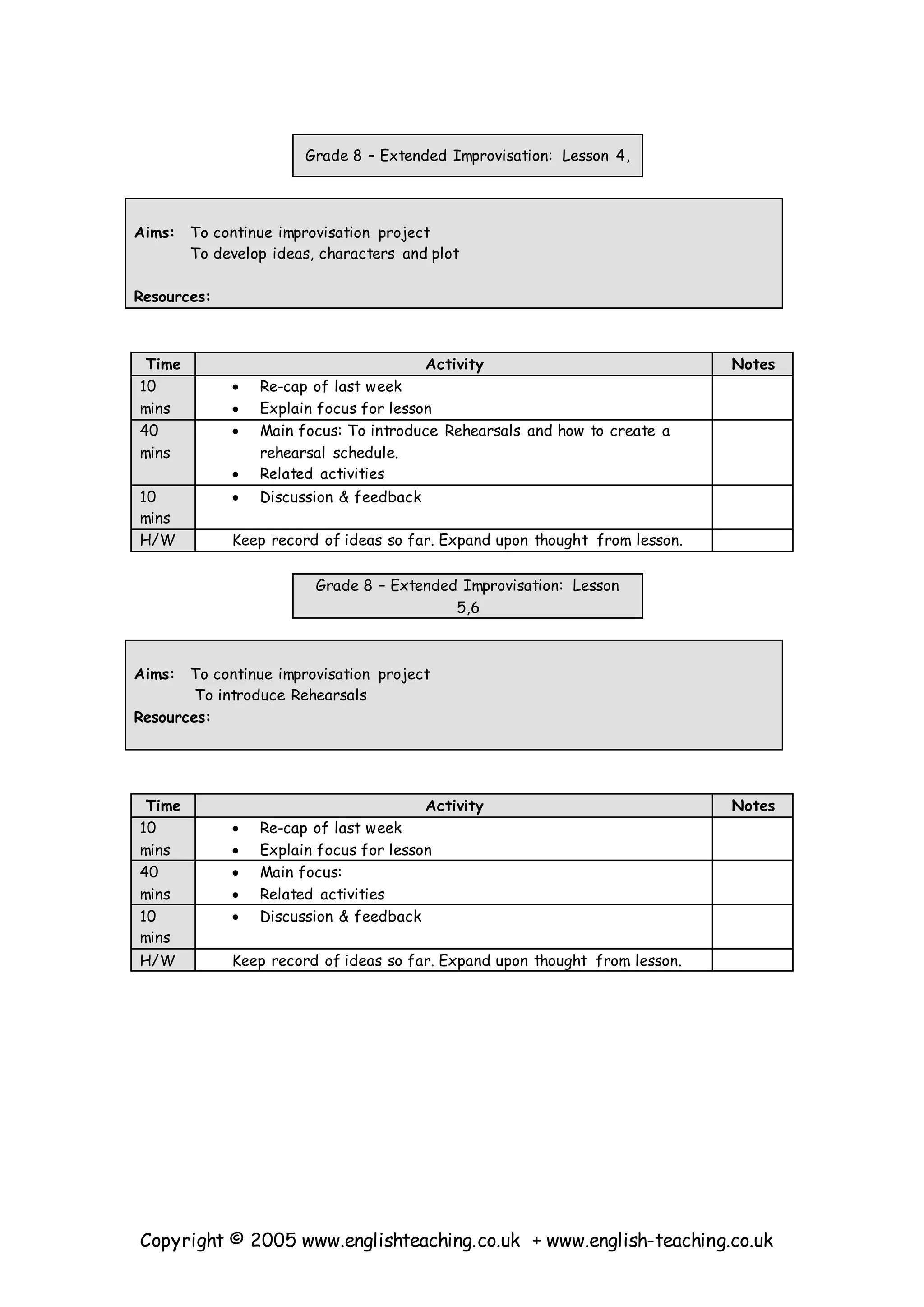 Lessonplanextendedimprovisation[1] grade 8 | DOC