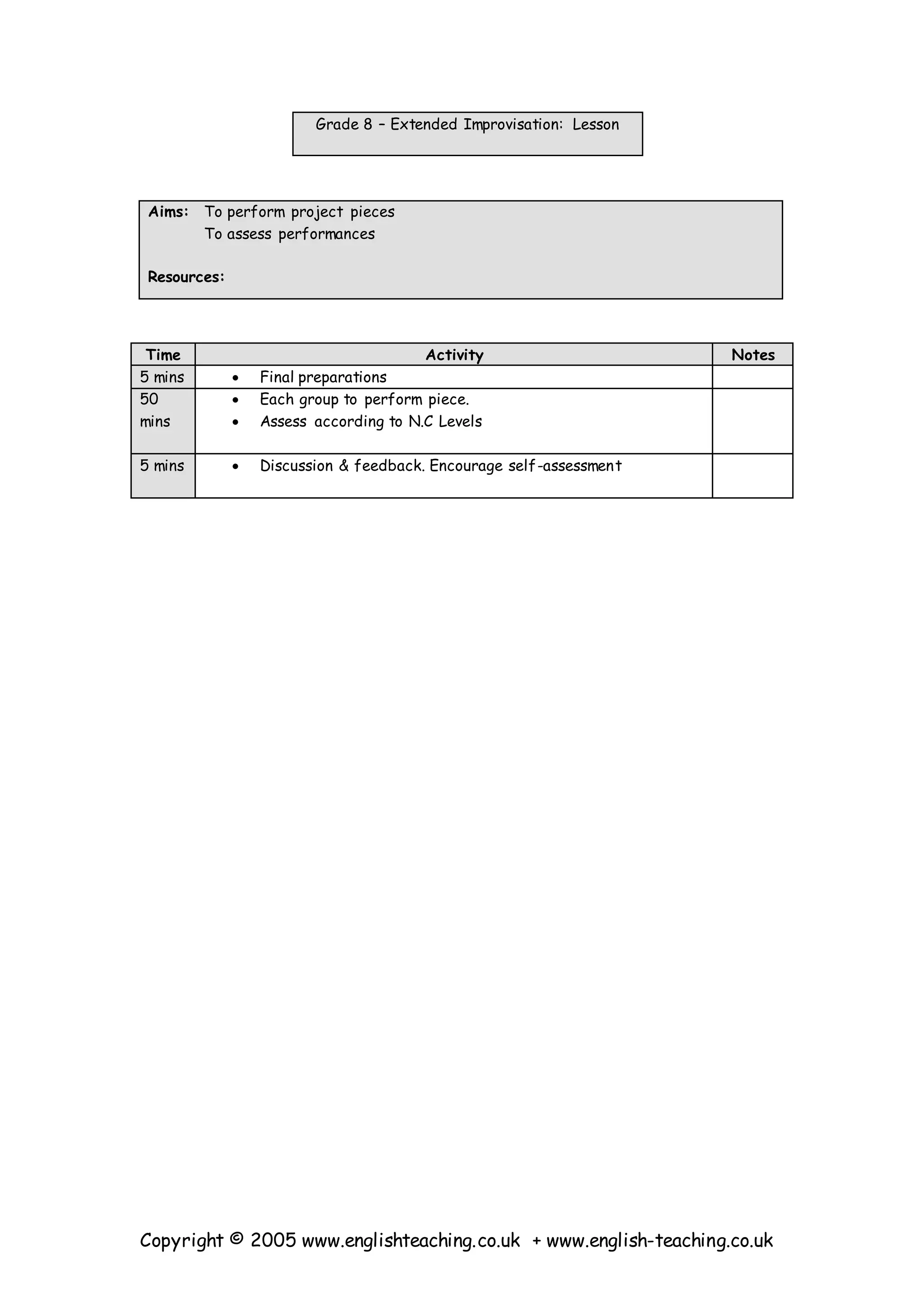 Lessonplanextendedimprovisation[1] grade 8 | DOC