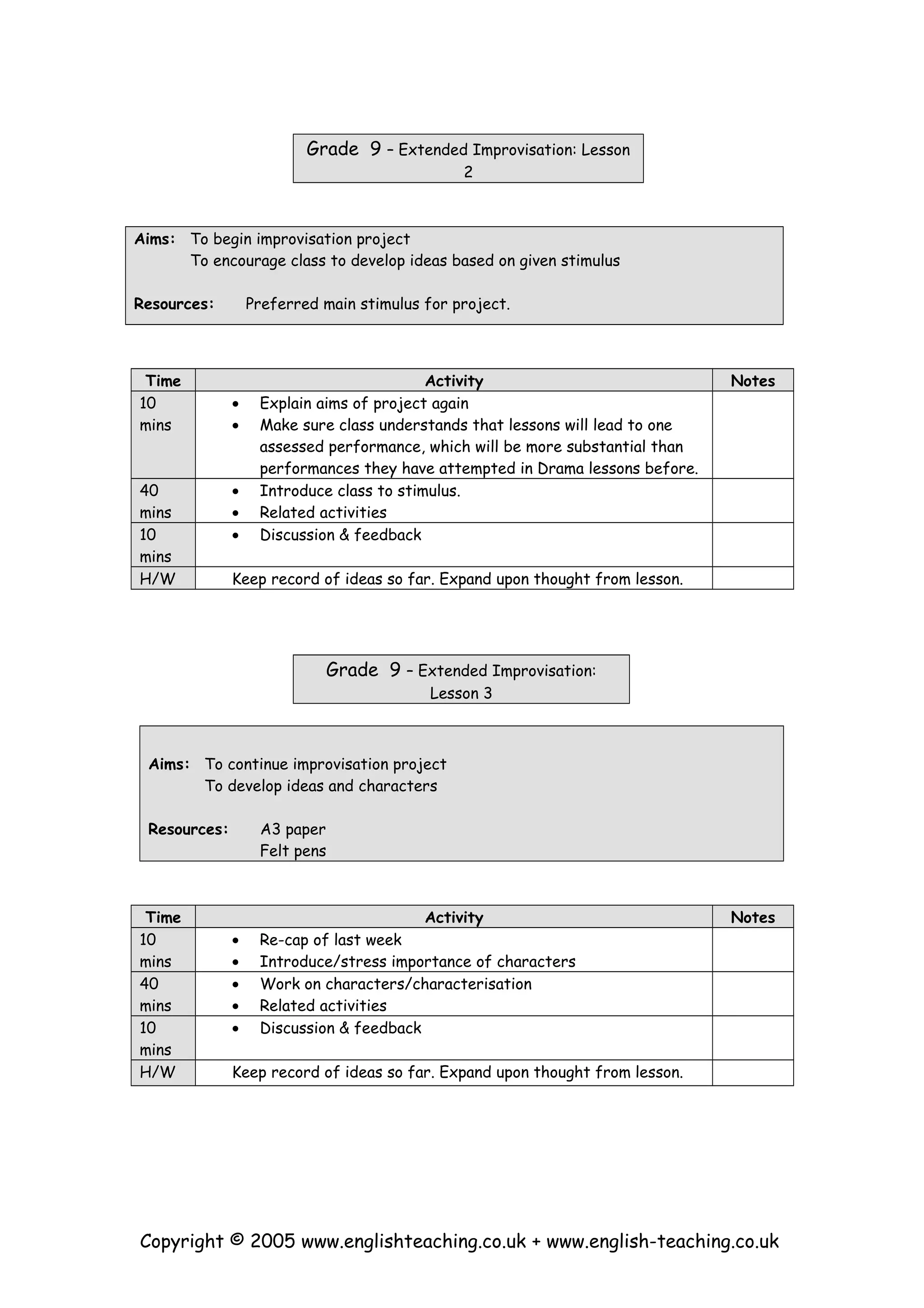 Lessonplanextendedimprovisation[1] grade 9 | DOC