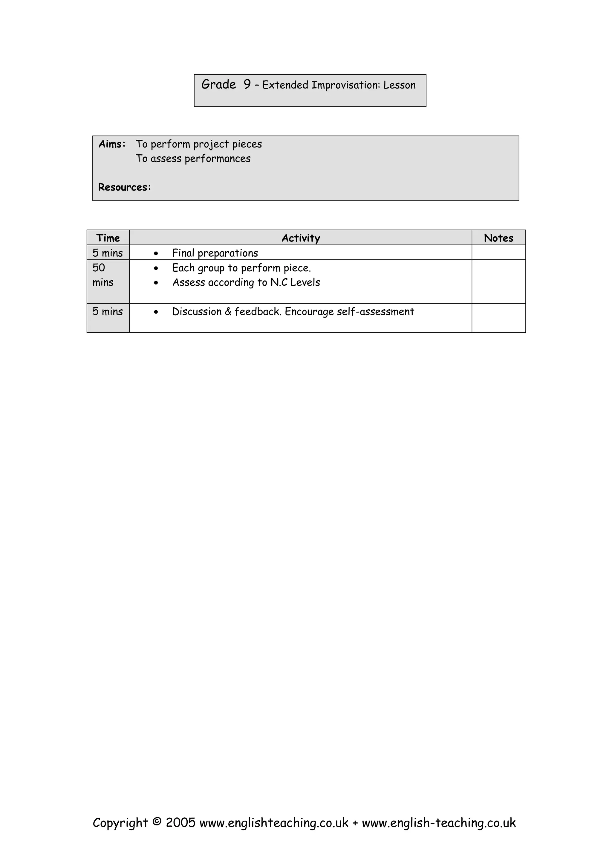 Lessonplanextendedimprovisation[1] grade 9 | DOC