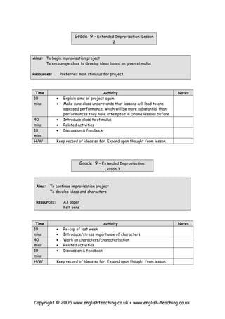 Lessonplanextendedimprovisation[1] grade 9 | DOC