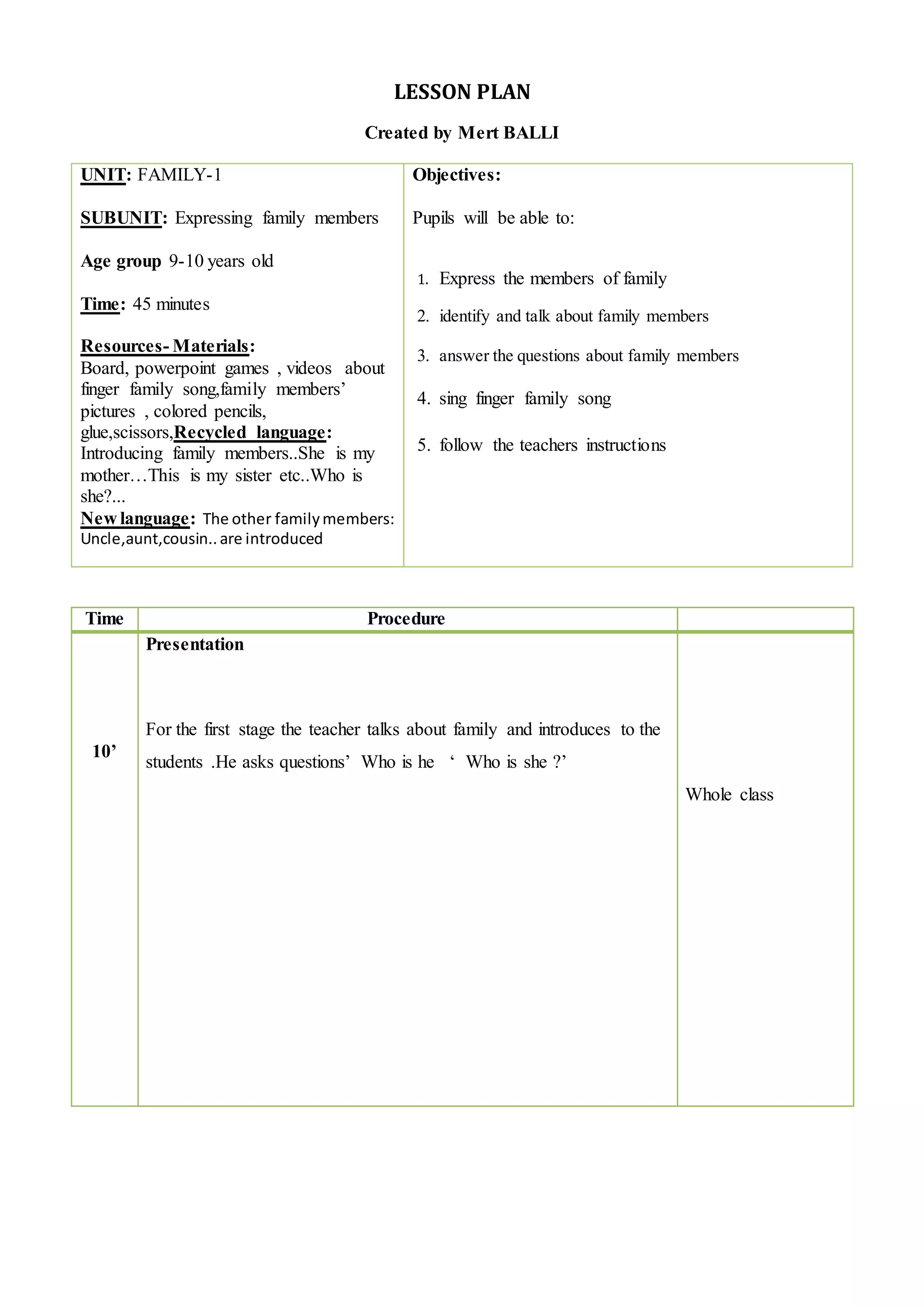 Lesson plan family 1 mert | DOCX