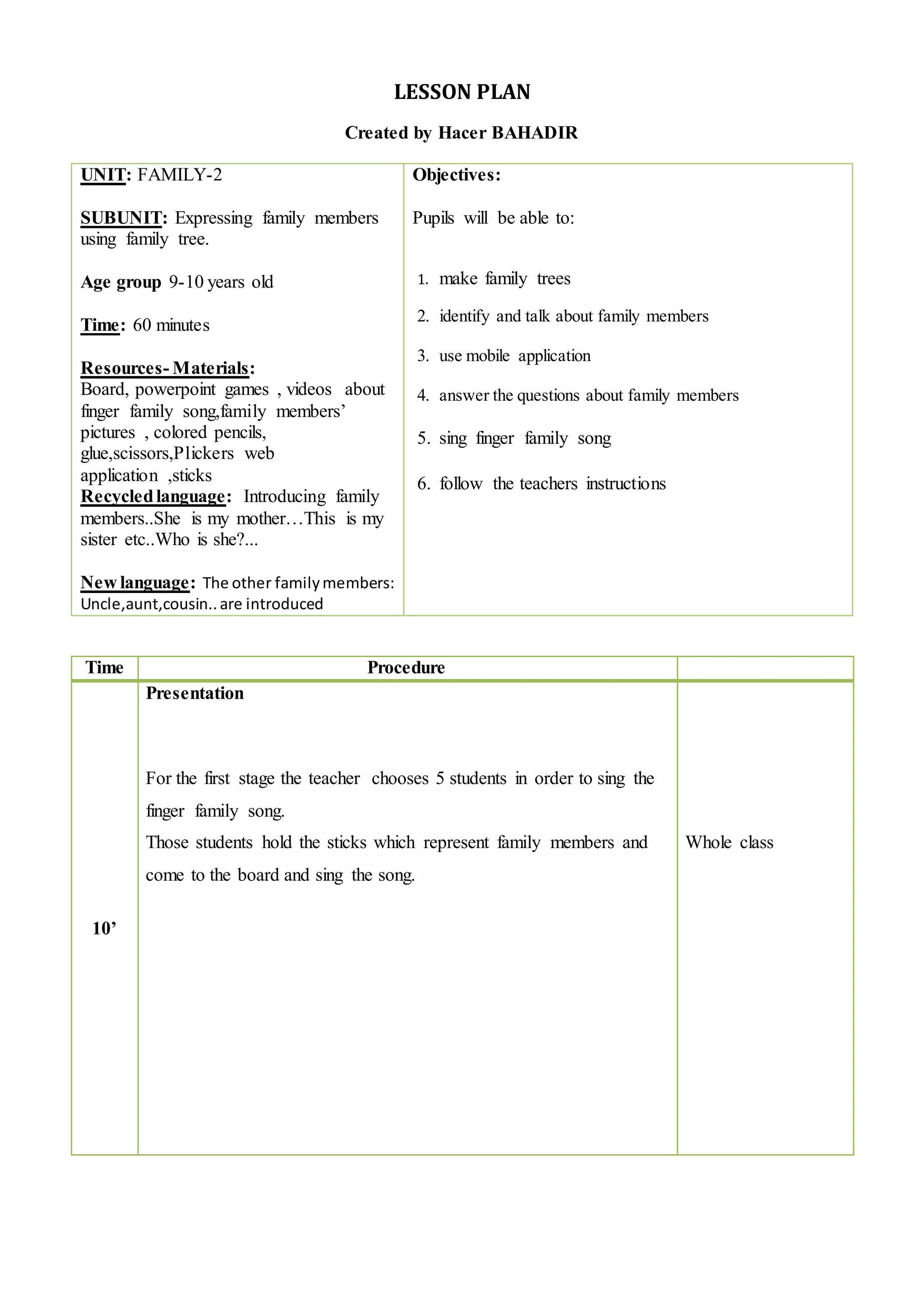 Lesson plan family 2 hacer | DOCX