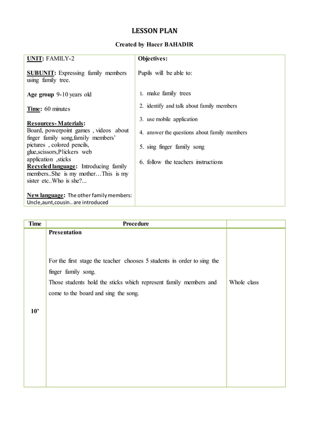 Lesson plan family 2 hacer | PDF