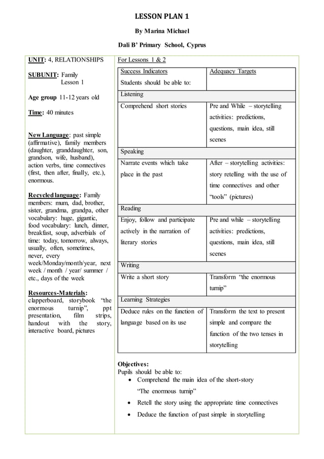 Lesson plan family_sixth grade_mmichael | PDF