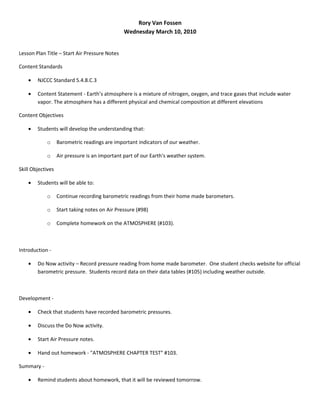 Lesson plan for air pressure notes mar 10 | DOC