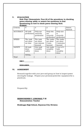 Lesson plan for automotive servicing | DOCX