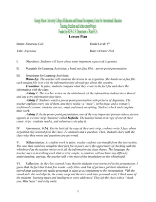 Lesson Plan For Class October 23 Mrs Nadhernys Class | PDF