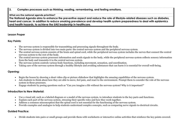 Lesson Plan for Science Sample LP for Demonstration | PDF | Brain and ...