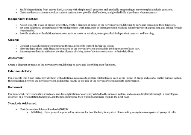 Lesson Plan for Science Sample LP for Demonstration | PDF | Brain and ...