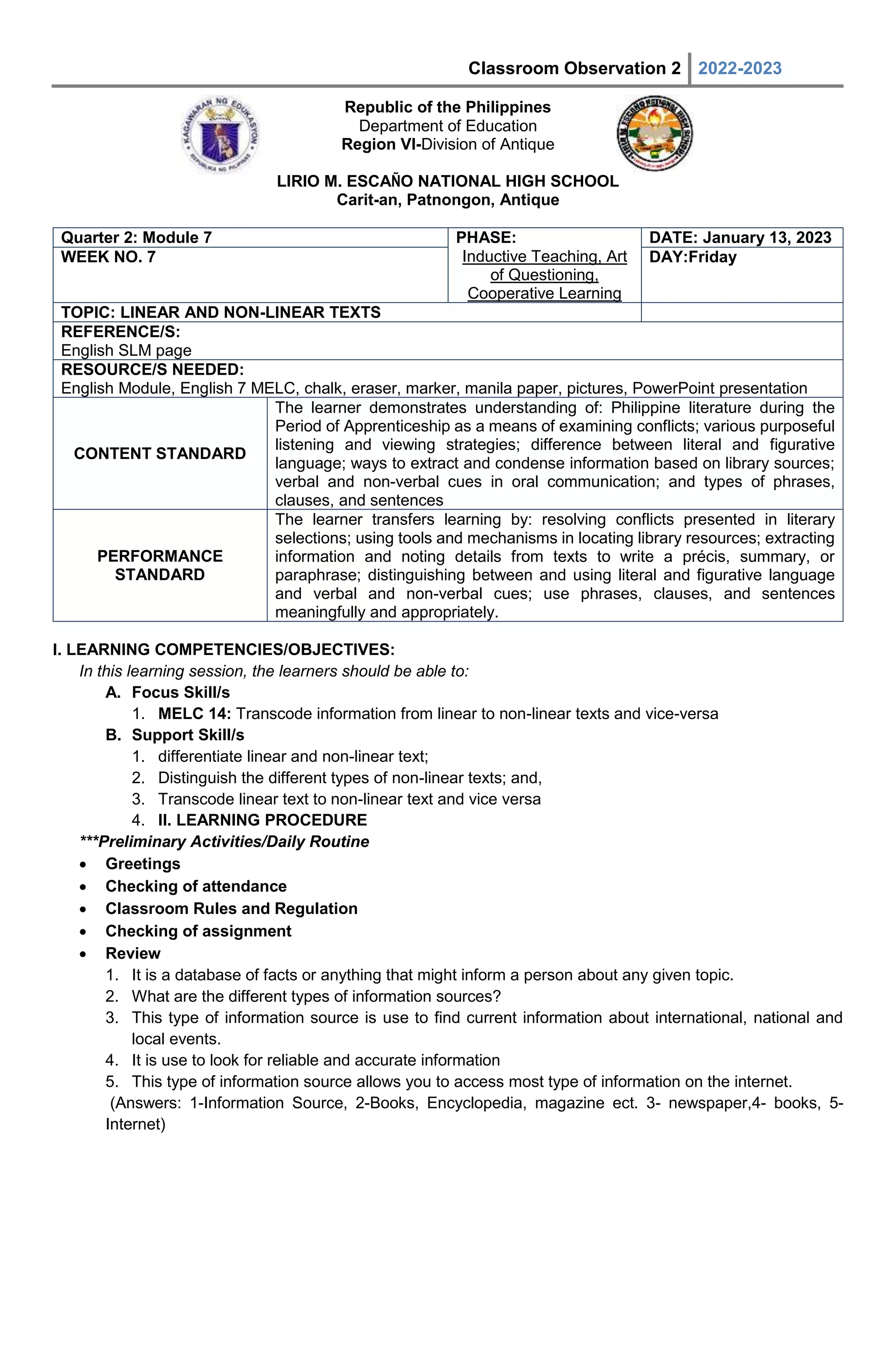 Lesson Plan for English 7-Linear & non-linear text.docx