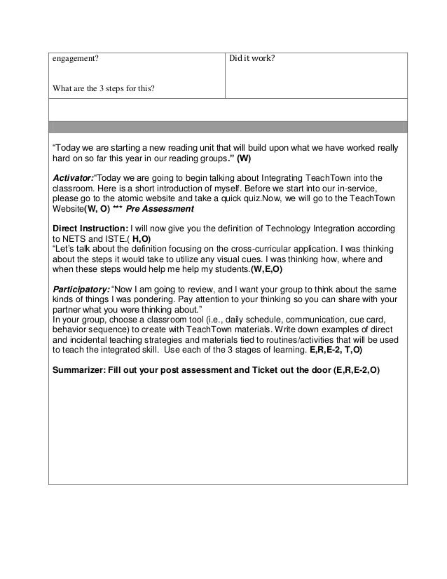 Lesson plan for face to face