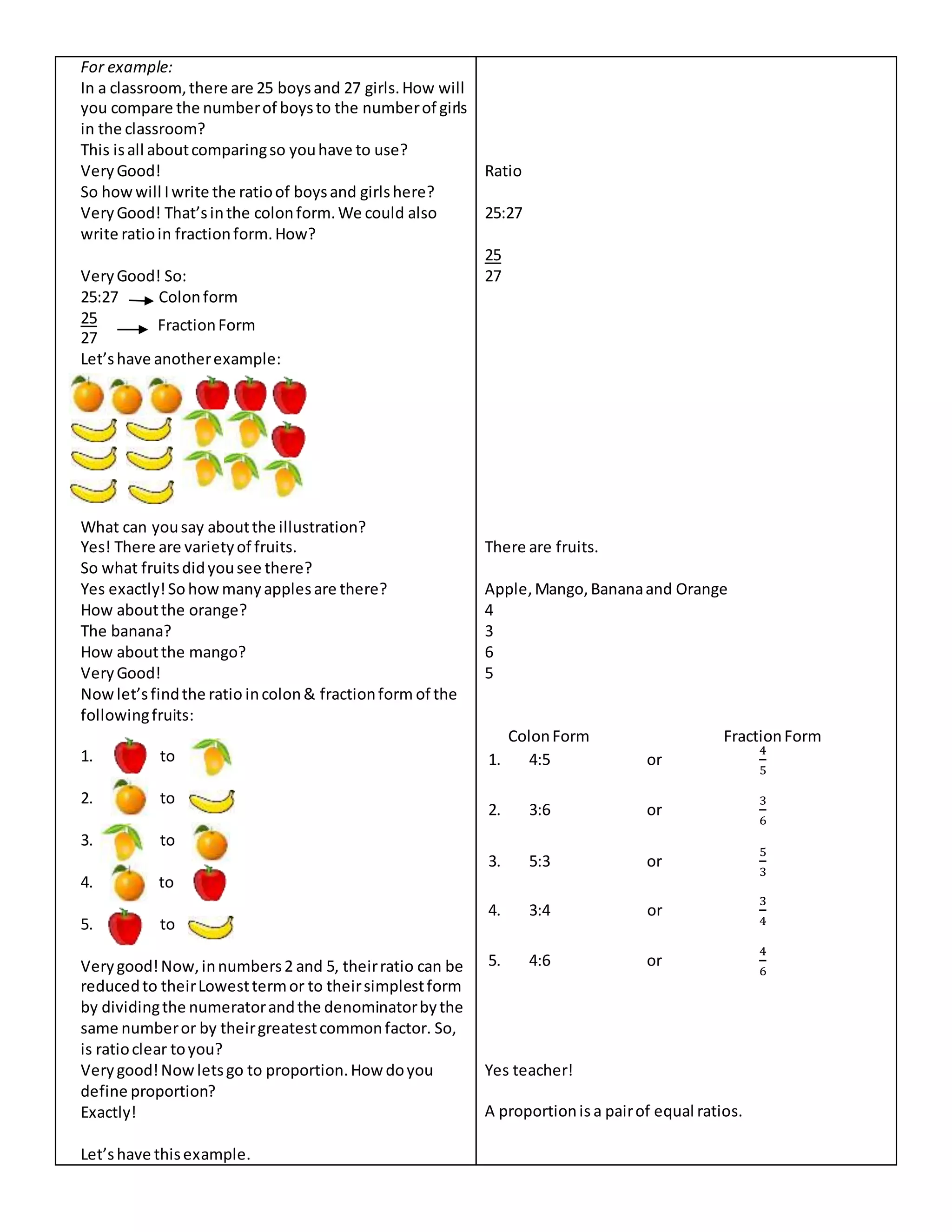 Ratio and Proportion Lesson Plan for Grade 5 | DOCX