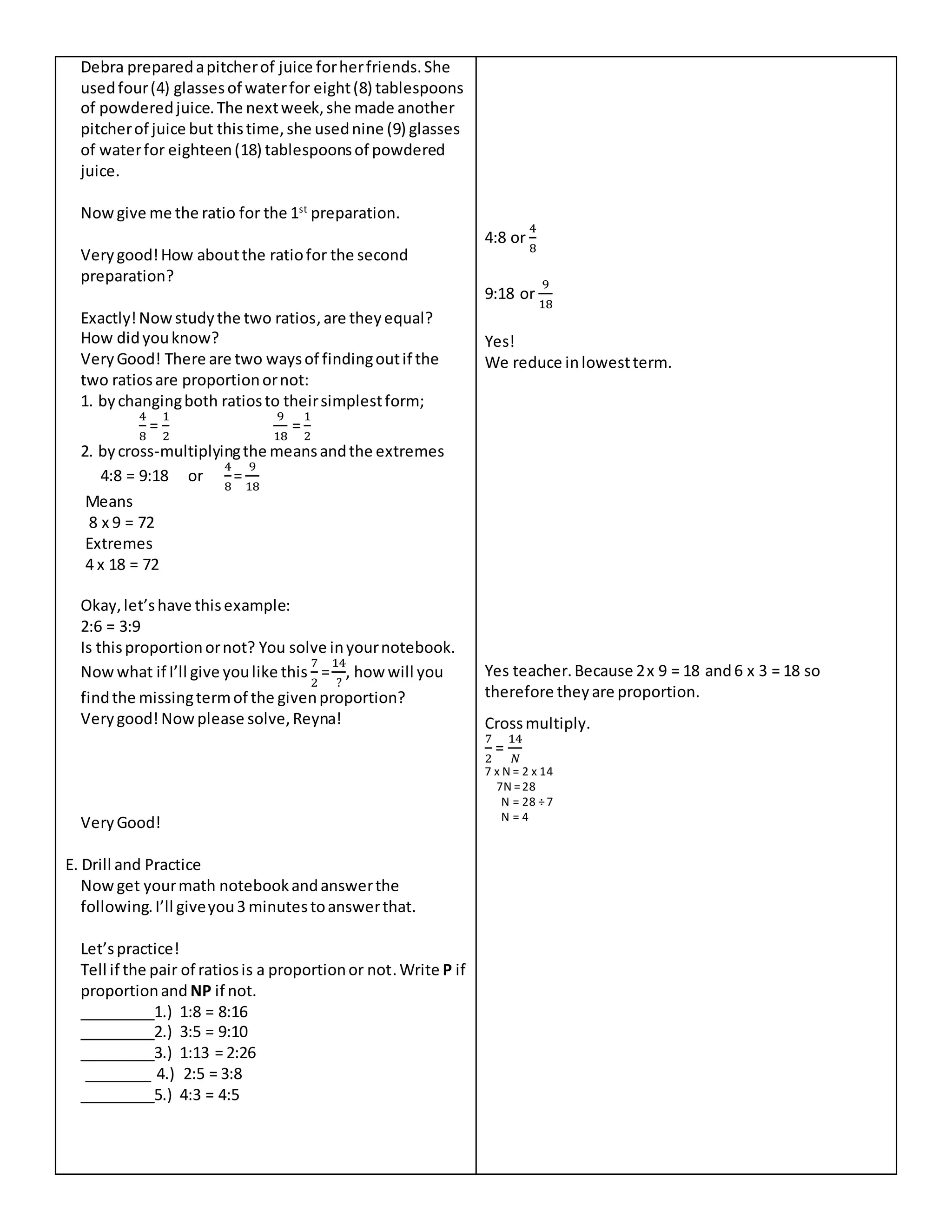 Ratio and Proportion Lesson Plan for Grade 5 | DOCX
