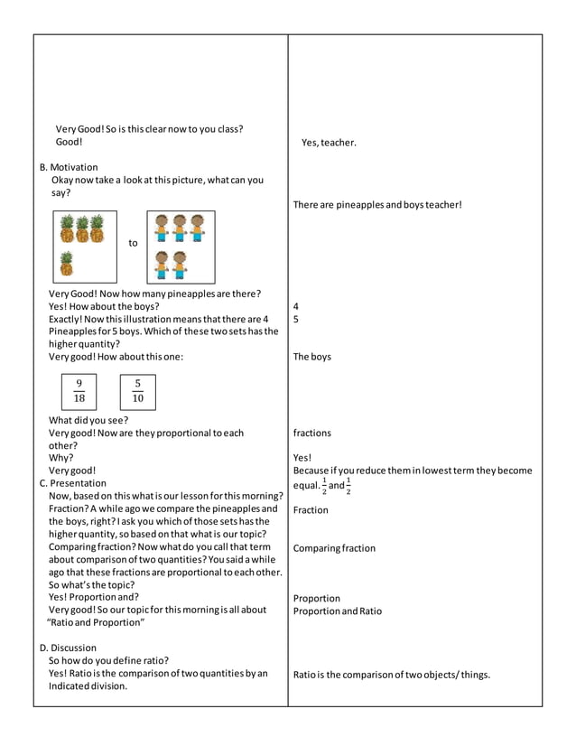 Ratio and Proportion Lesson Plan for Grade 5 | DOCX