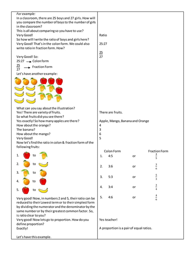 Ratio and Proportion Lesson Plan for Grade 5 | DOCX