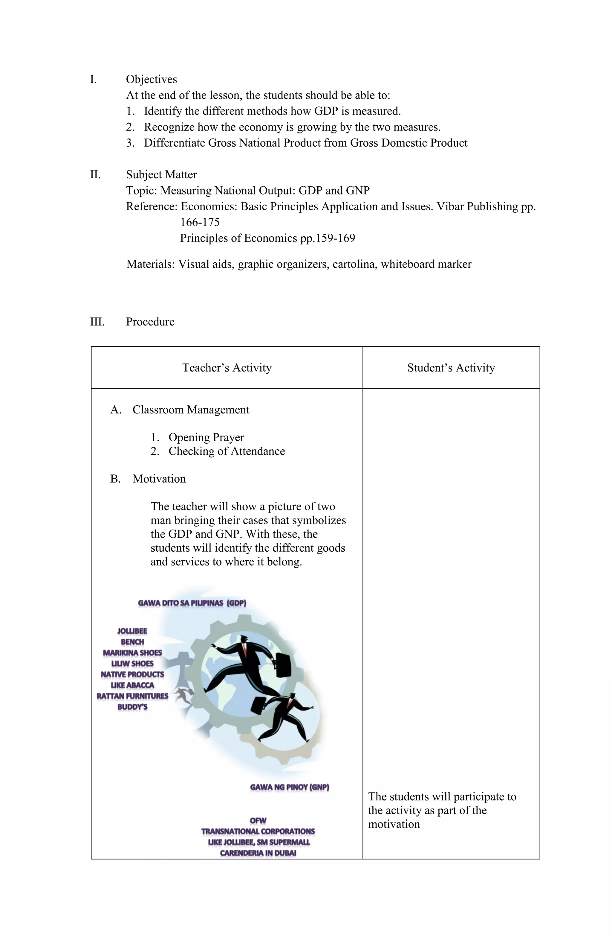 Lesson Plan about GNP and GDP | PDF