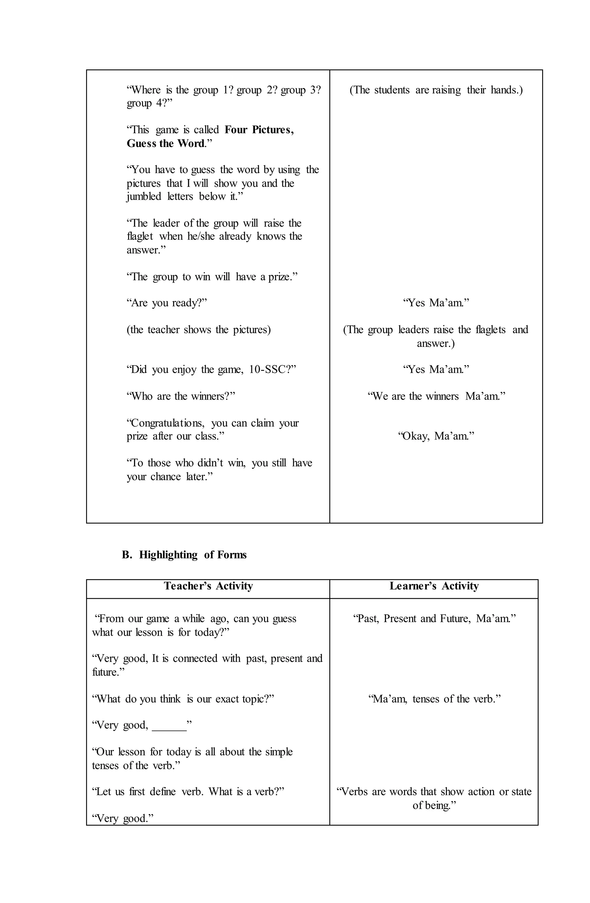 Grade 10 Lesson Plan: Simple Tenses of the Verb | DOCX