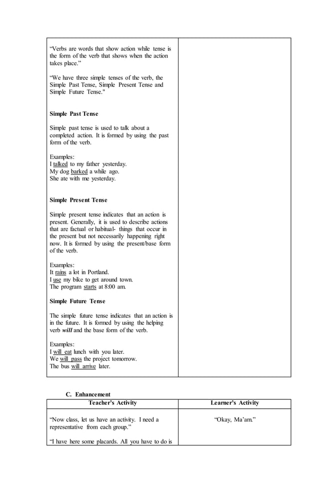 Grade 10 Lesson Plan: Simple Tenses of the Verb