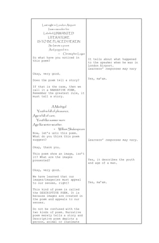 Appreciating and Understanding Poems | DOCX