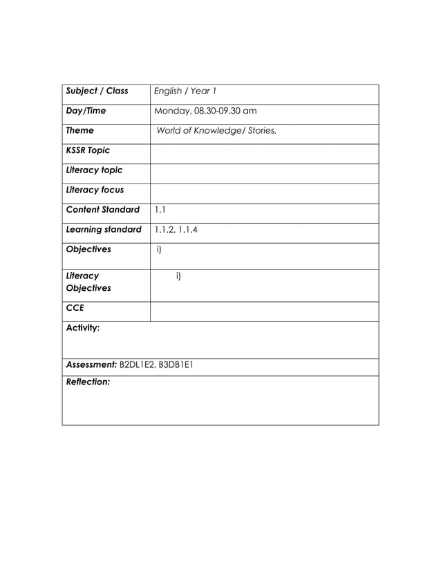 Lesson plan for kssr&linus bi yr 1 | DOCX
