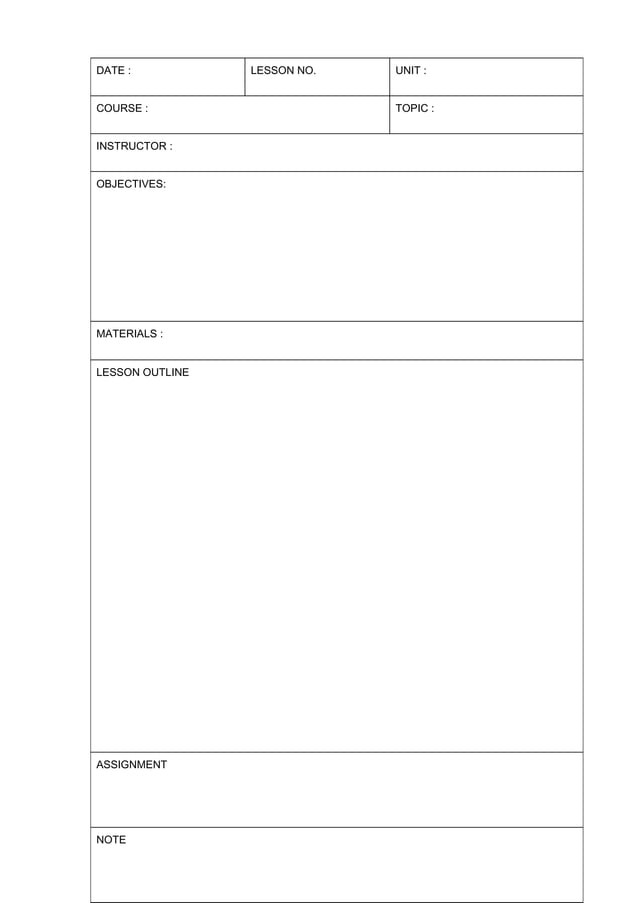 Lesson plan form | DOC