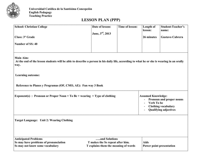 Lesson plan format_ppp_iii clothing | DOCX