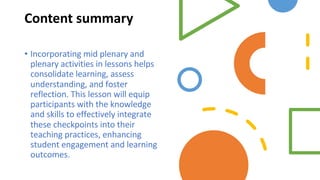 Lesson Plan for Effective lesson plenary -Prakash .A. Nair | PPT