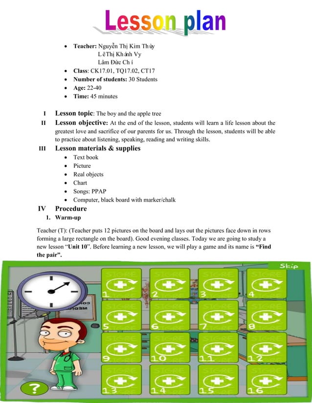 Lesson plan for reading (Teaching practice) | PDF | Board Games and Puzzles | Games and Puzzles